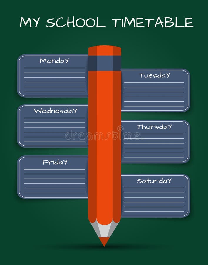 Template daily School Timetable Stock Vector - Illustration of green ...