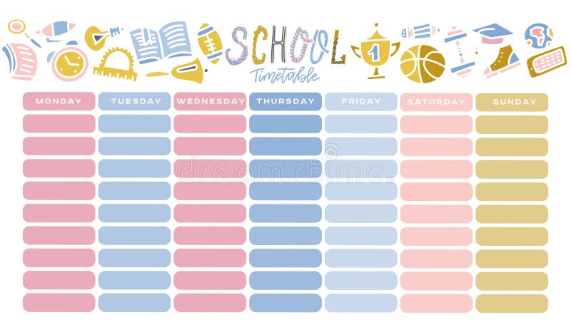Template School Timetable for Students or Pupils with Days of Week and ...