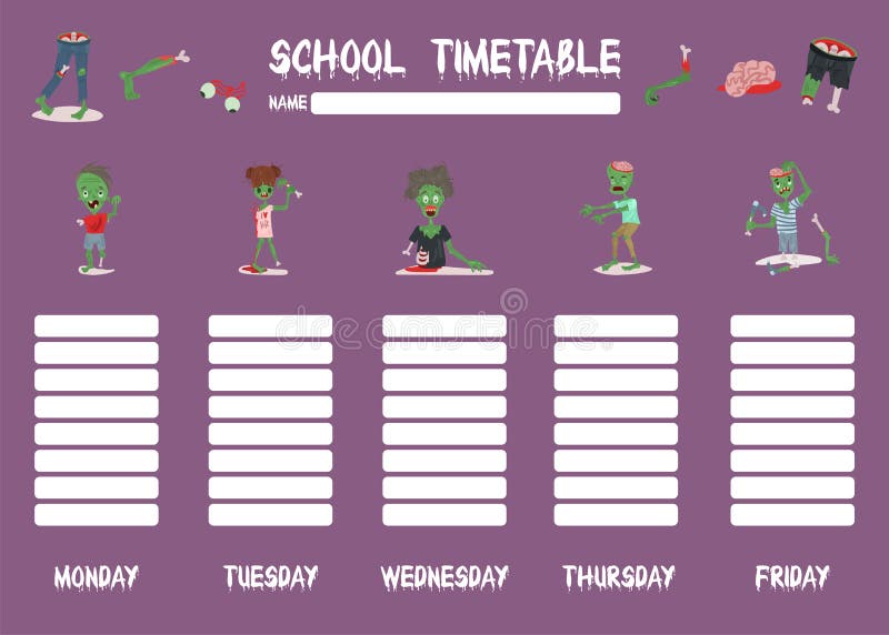 Template School Timetable for Students or Pupils with Days of Week and ...