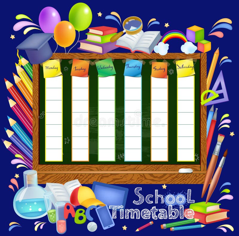 School Timetable and Calendar Stock Vector - Illustration of color ...
