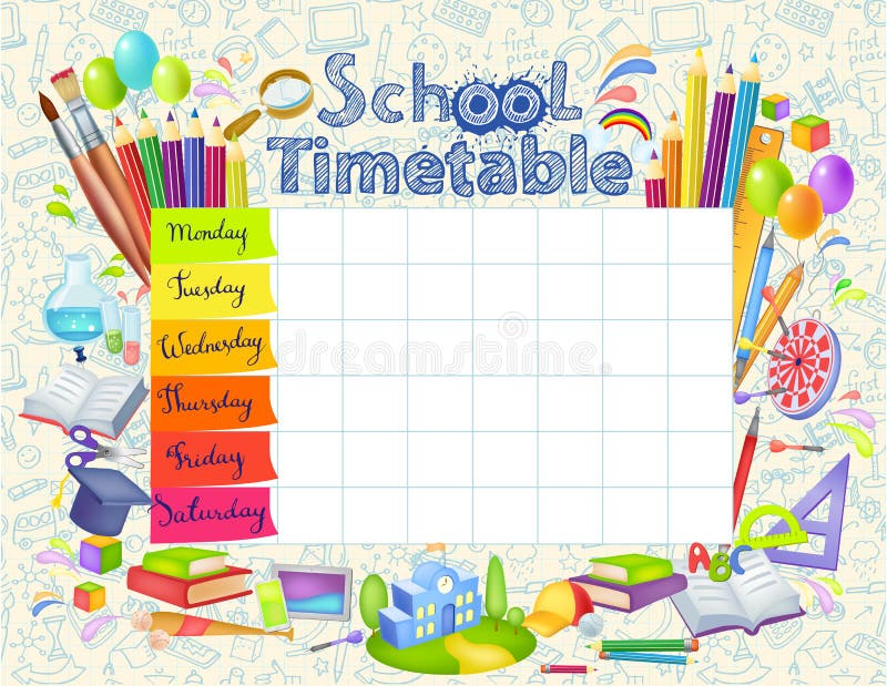 Kids Timetable with Cute Princess. Weekly Planner for Children Girls ...
