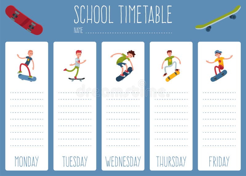 Template School Timetable for Students or Pupils with Days of Week and ...