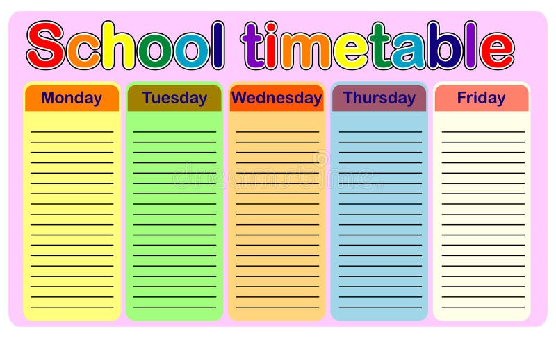 Template School Timetable for Students or Pupils with Days of Week and ...