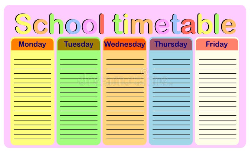 Template School Timetable for Students or Pupils with Days of Week and ...