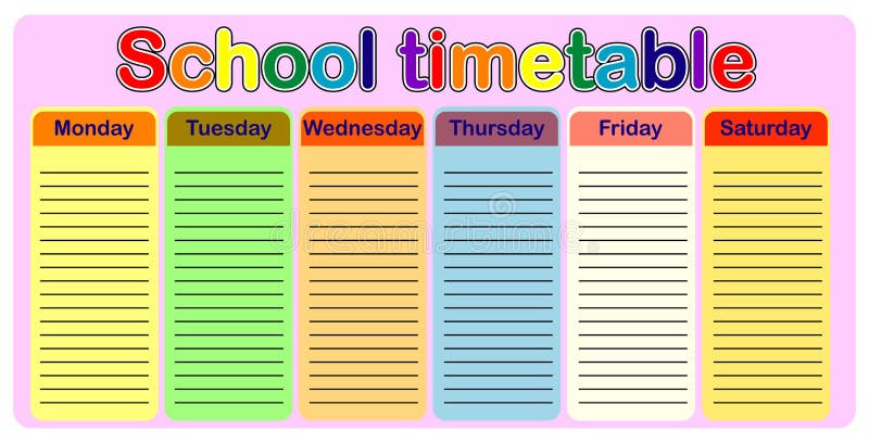 Template School Timetable for Students or Pupils with Days of Week and ...