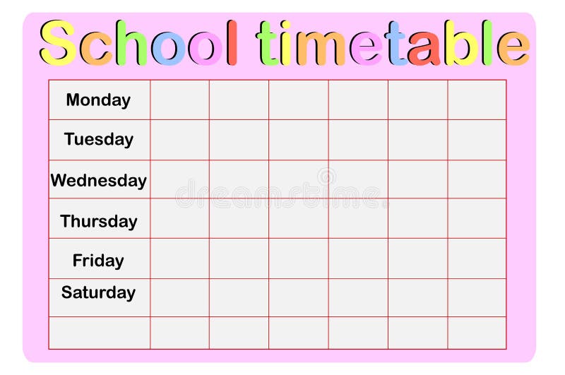 Template School Timetable for Students or Pupils with Days of Week and ...