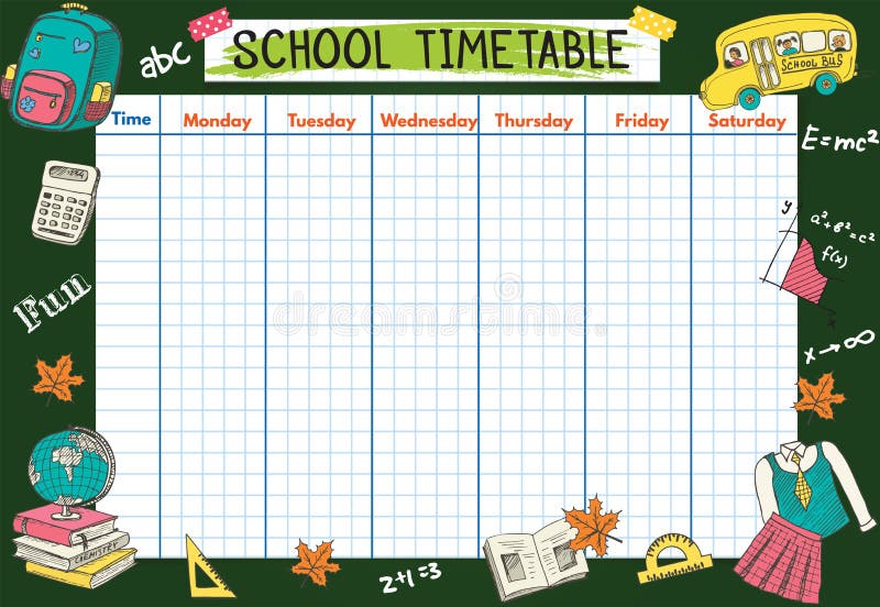 Template School Timetable for Students. Vector Illustration Includes ...
