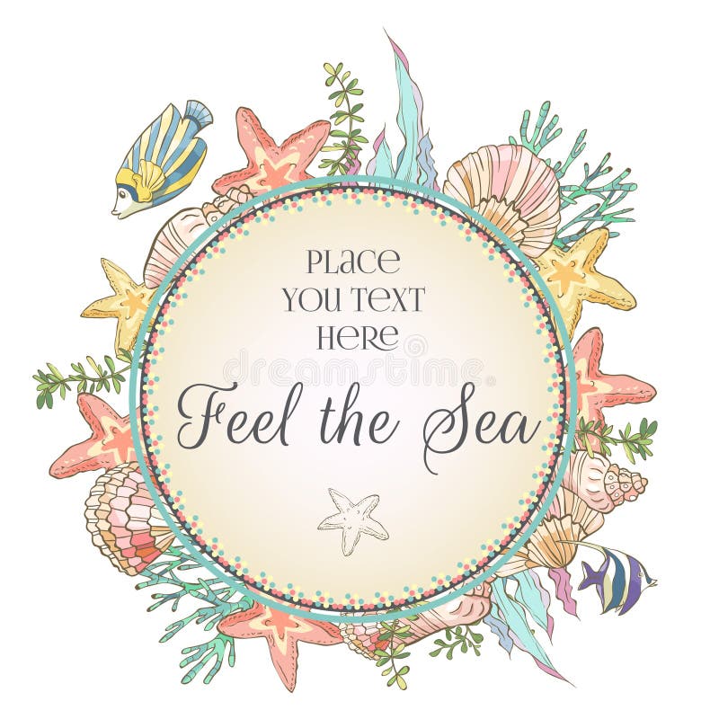 Template with Sea Elements. Composition with Shells. Vector ... Template with Sea Elements. Composition with Shells. Vector ...