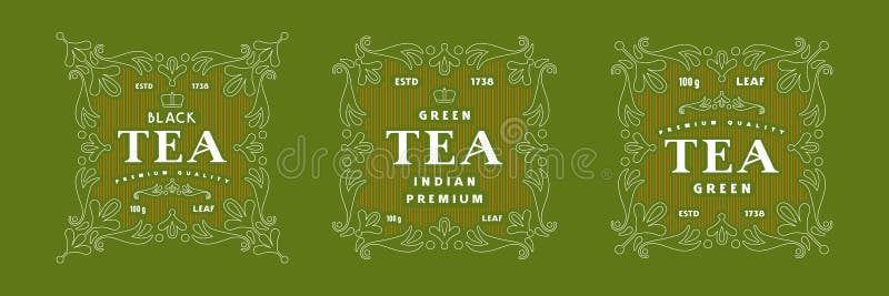 Template Set of Decorative Label for Tea Stock Vector - Illustration of ...