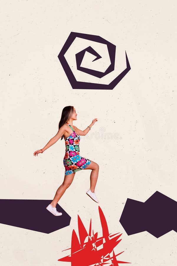 Template Sketch Image Composite Artwork Collage of Young Lady Walk Step ...