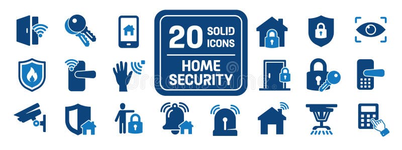 Home Security Glyph Solid Icons Collection. Containing Access ...