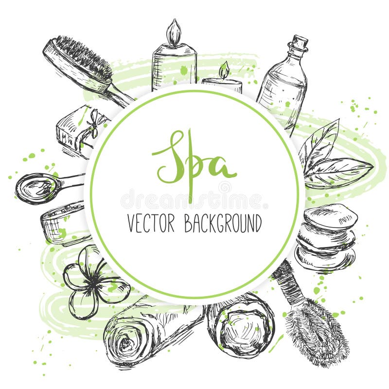 Template with Hand Drawn Beauty and Spa Related Products and Objects ...