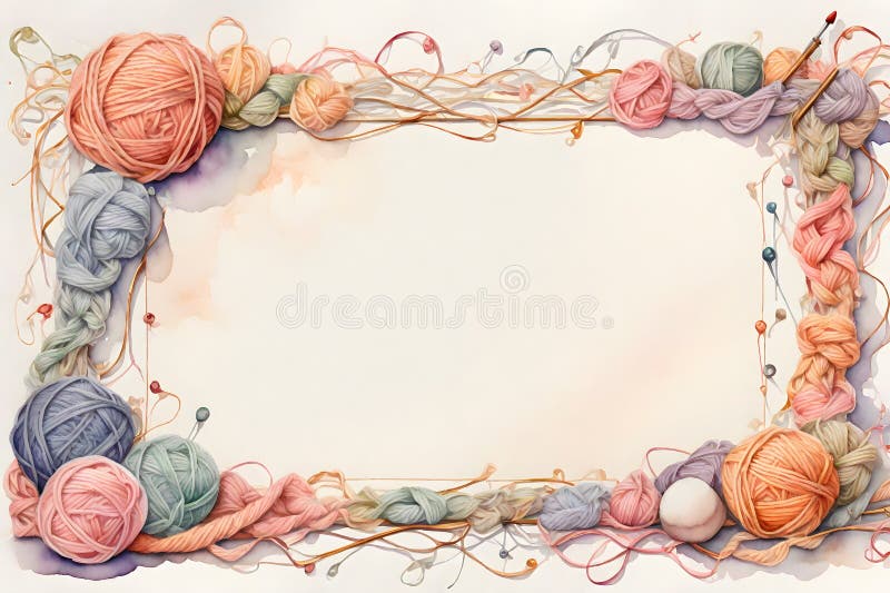 Template with Space for Text in the Center and Frame of Skeins of Yarn in Beige Pastel Colors ...