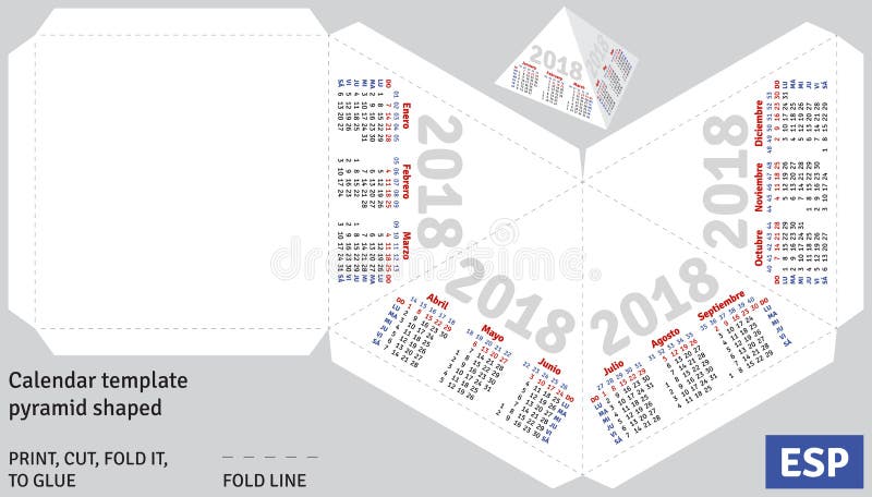 Template Spanish Calendar 2018 Pyramid Shaped Stock Vector ...