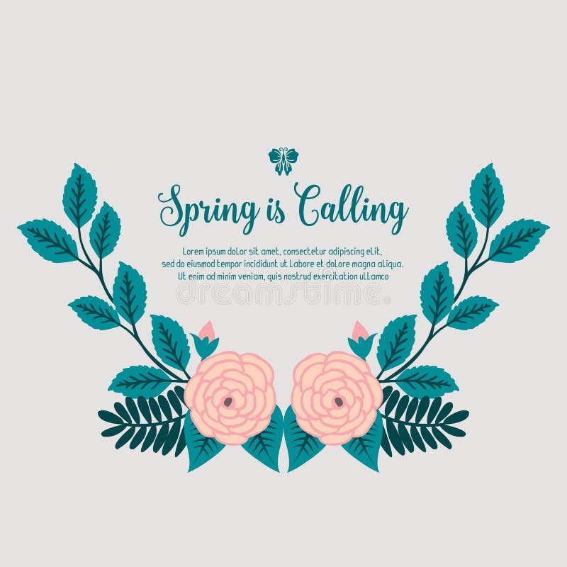 Template for Spring Calling Greeting Card, with Simple Leaf and Floral ...