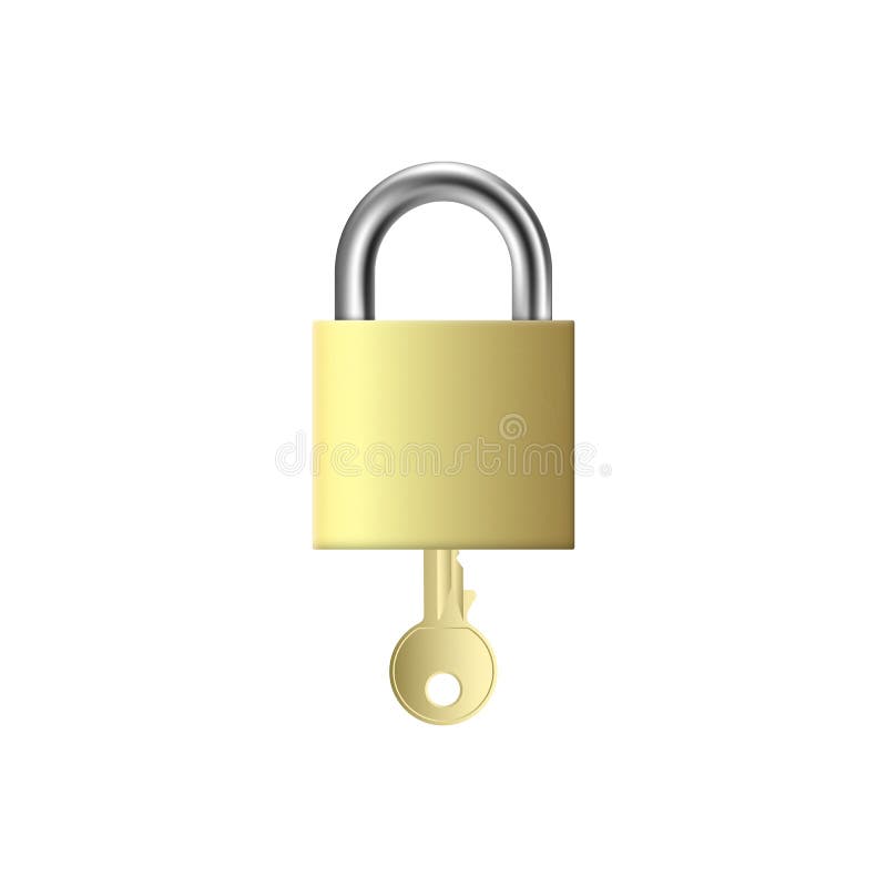 Template Square Brass Padlock with Key, Realistic Vector Illustration ...
