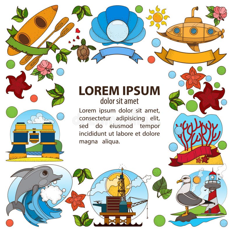 Template with a Square Frame and Space for Text with Illustrations on ...