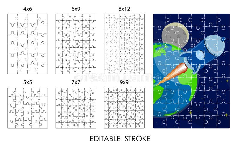 Template of Square Puzzle Pieces of Different Difficulty Levels for ...