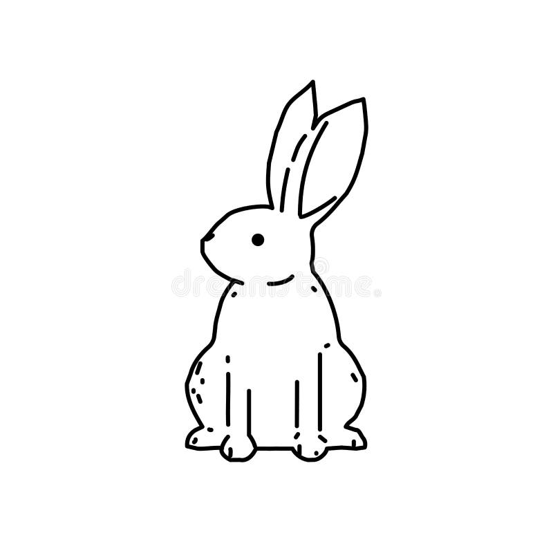 Cute Bunny Rabbit Line Art Vector Drawing, Hand Drawn Minimalism Style ...