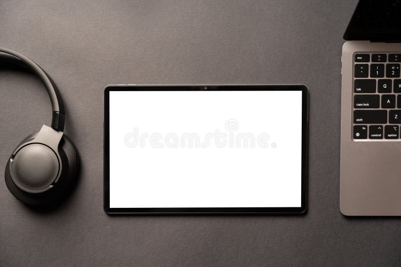Template of Tablet Computer with Empty White Mockup Screen on the Table ...