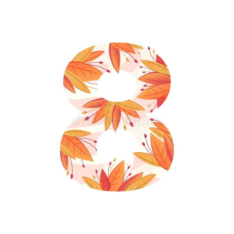 Template Text Symbol Number Leaves Orange Eight Stock Illustration ...