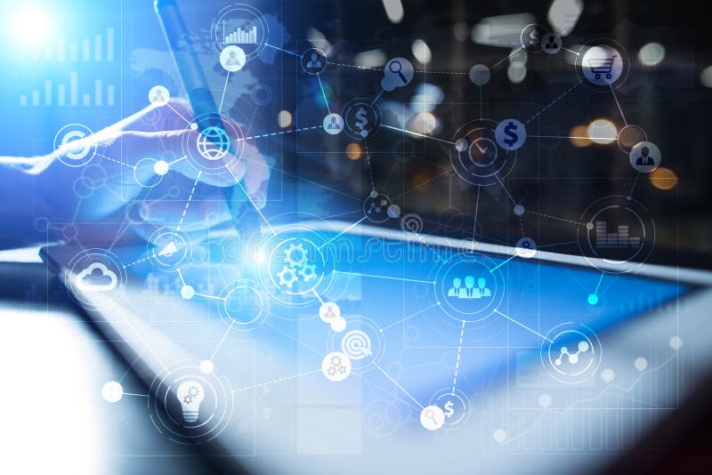 Template for Text, Virtual Screen Background with Icons. Business ...