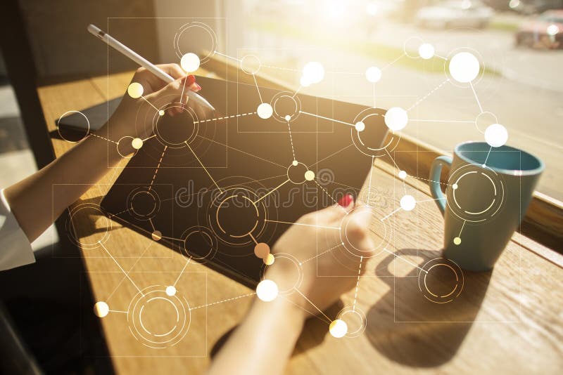 Template for Text, Virtual Screen Background with Icons. Business ...