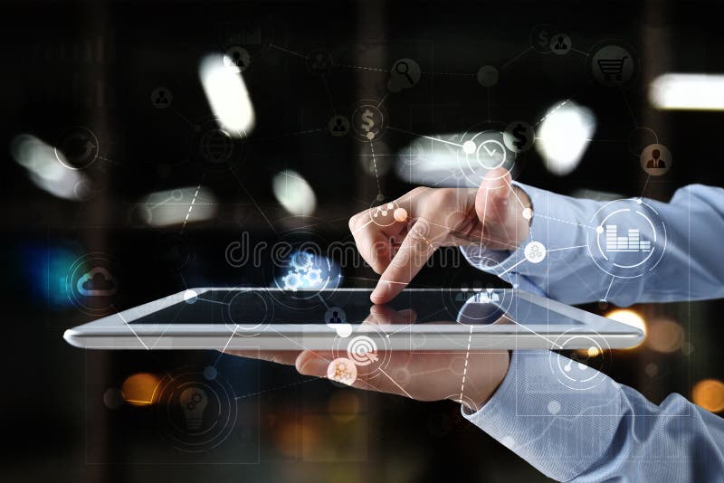 Template for Text, Virtual Screen Background with Icons. Business ...