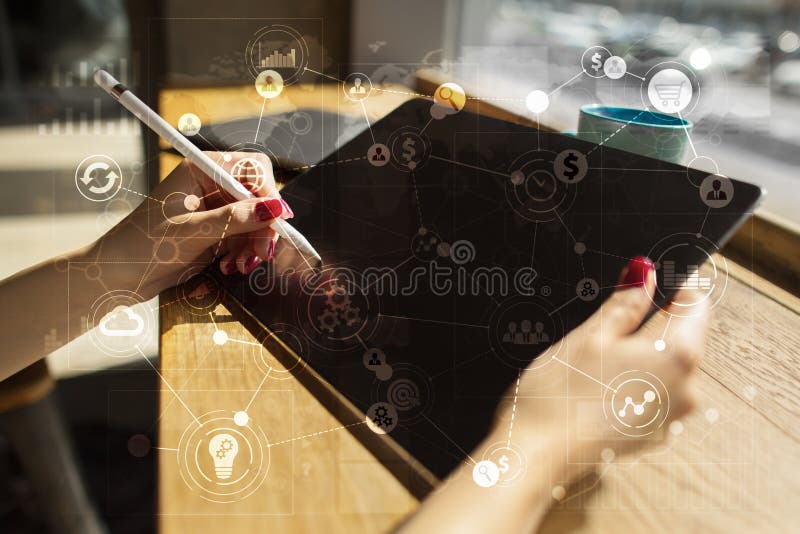 Template for Text, Virtual Screen Background with Icons. Business ...