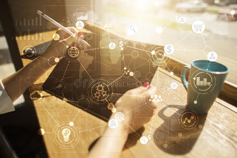 Template for Text, Virtual Screen Background with Icons. Business ...