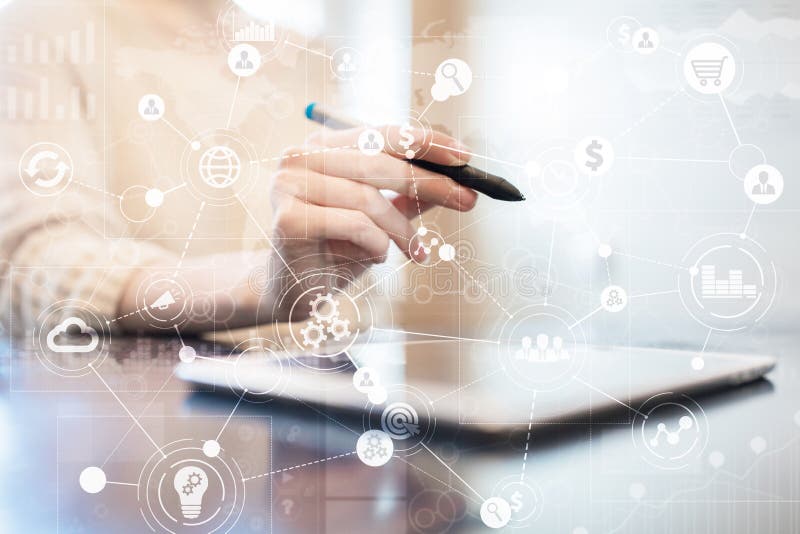 Template for Text, Virtual Screen Background with Icons. Business ...