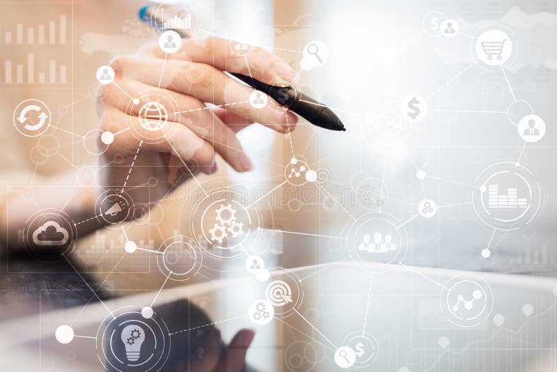 Template for Text, Virtual Screen Background with Icons. Business ...