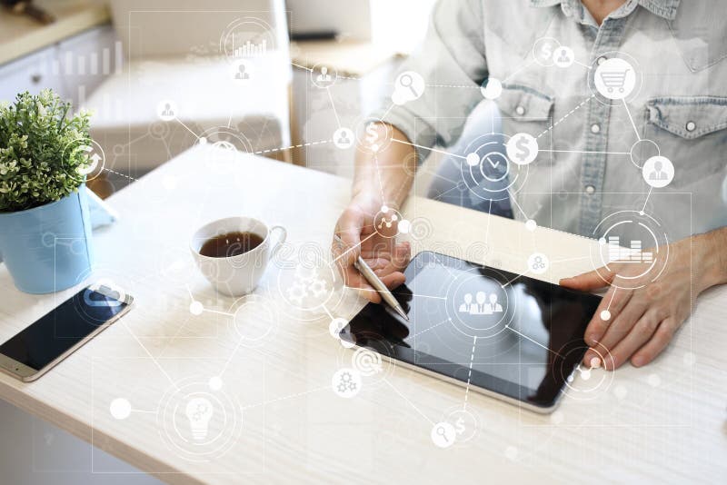 Template for Text, Virtual Screen Background with Icons. Business ...