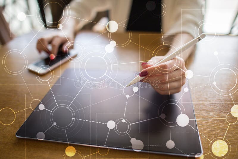 Template for Text, Virtual Screen Background with Icons. Business ...