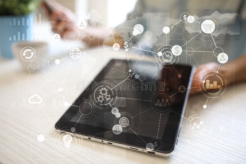 Template for Text, Virtual Screen Background with Icons. Business ...