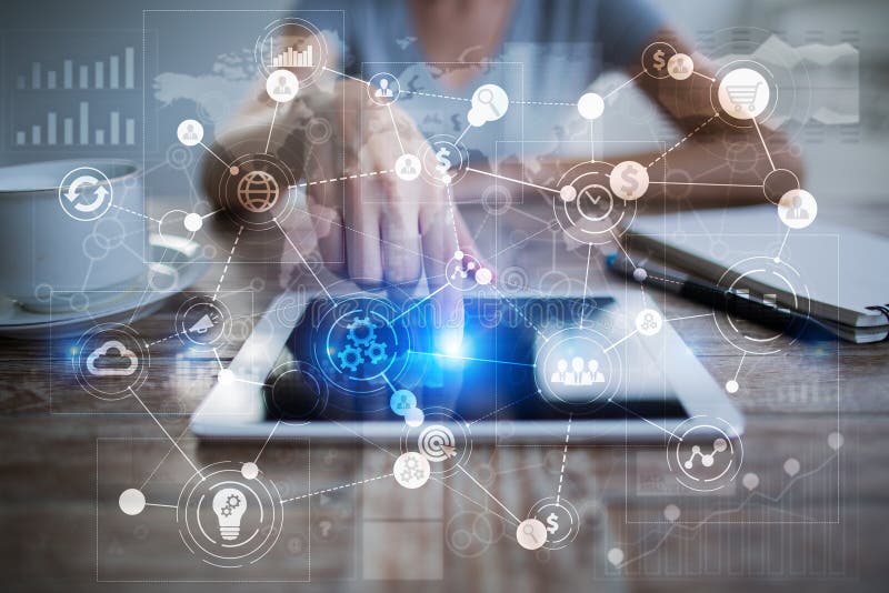 Template for Text, Virtual Screen Background with Icons. Business ...