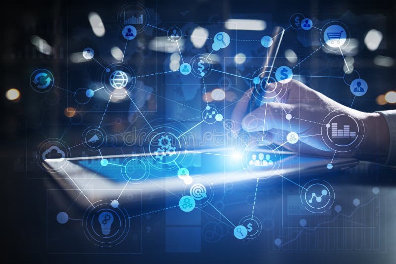 Template for Text, Virtual Screen Background with Icons. Business ...