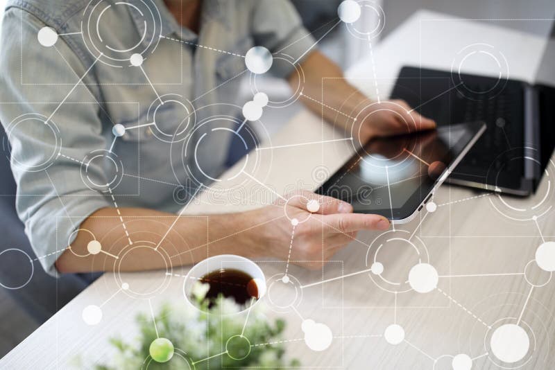 Template for Text, Virtual Screen Background with Icons. Business ...