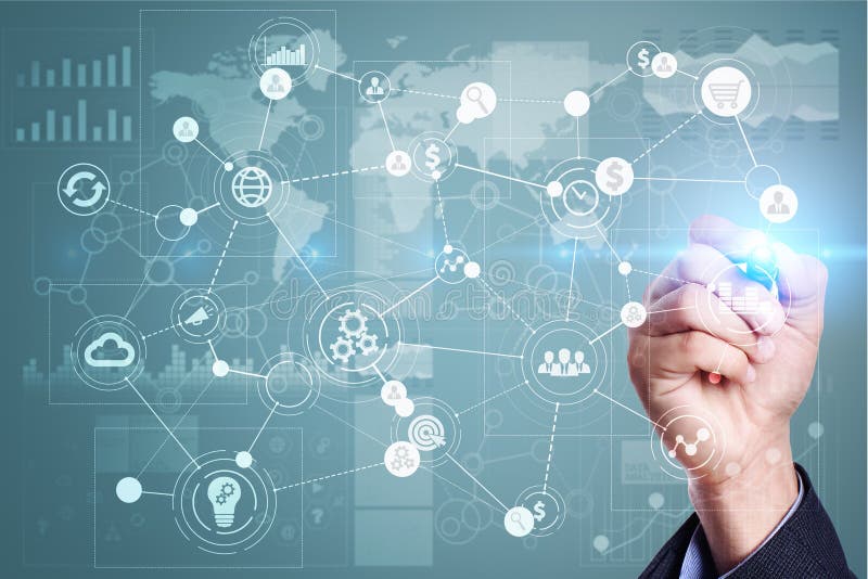 Template for Text, Virtual Screen Background with Icons. Business ...