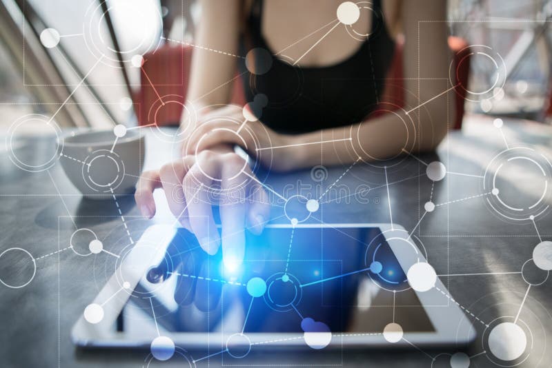 Template for Text, Virtual Screen Background with Icons. Business ...