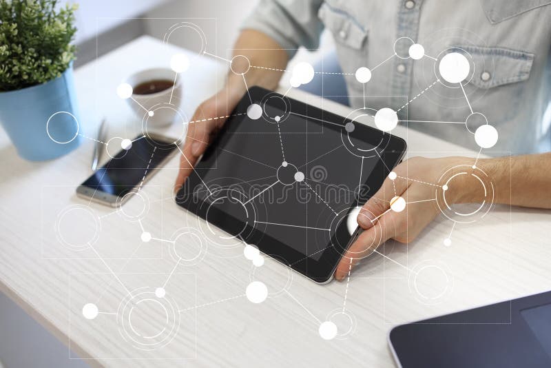 Template for Text, Virtual Screen Background with Icons. Business ...