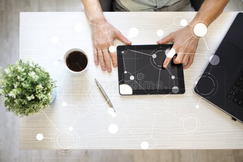 Template for Text, Virtual Screen Background with Icons. Business ...