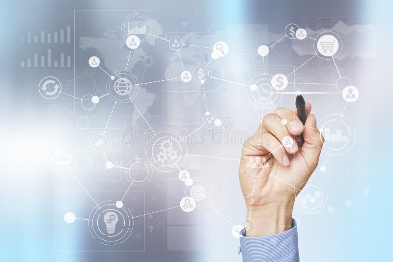 Template for Text, Virtual Screen Background with Icons. Business ...