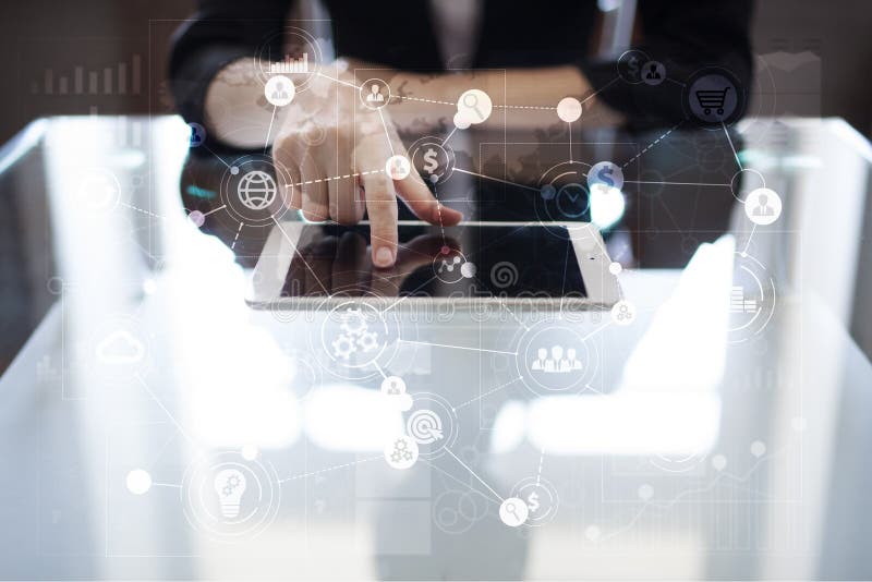 Template for Text, Virtual Screen Background with Icons. Business ...