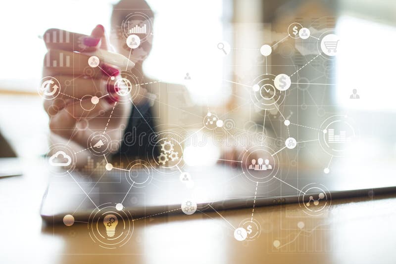 Template for Text, Virtual Screen Background with Icons. Business ...