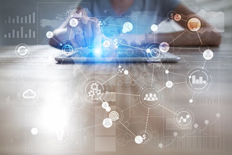 Template for Text, Virtual Screen Background with Icons. Technology ...