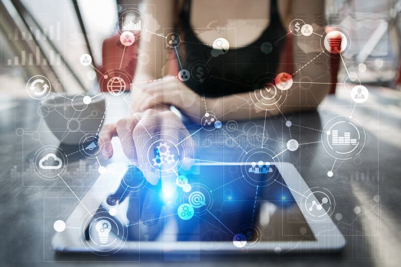 Template for Text, Virtual Screen Background with Icons. Technology ...