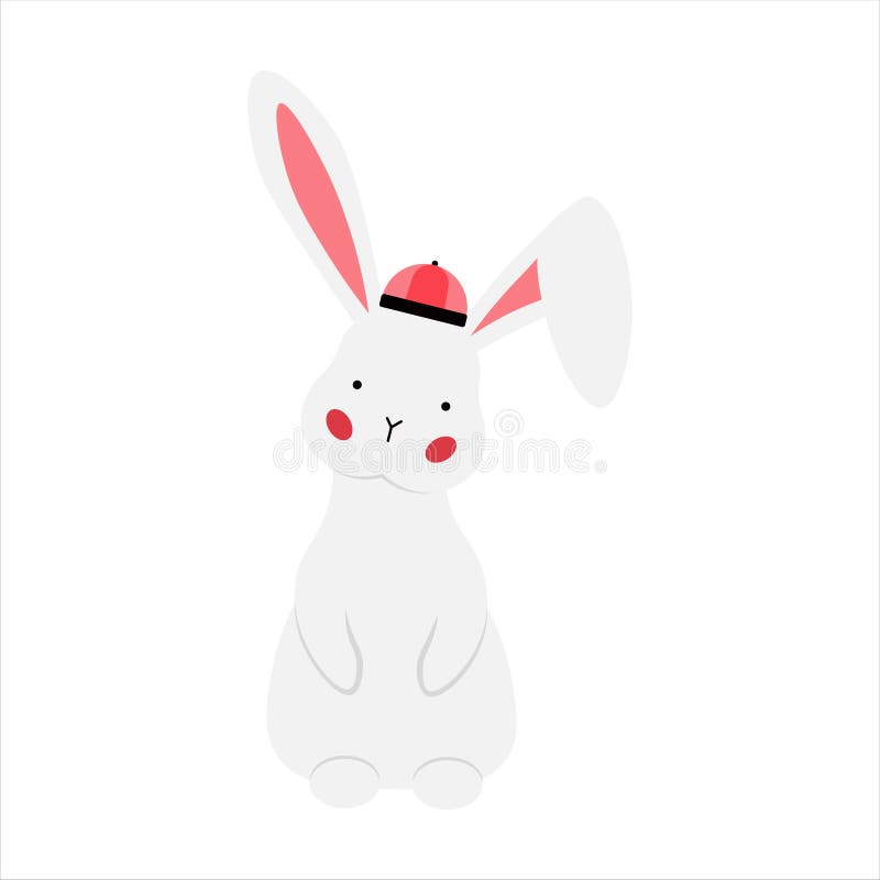 Cute Rabbit Wearing China Hat Stock Vector - Illustration of rabbit ...