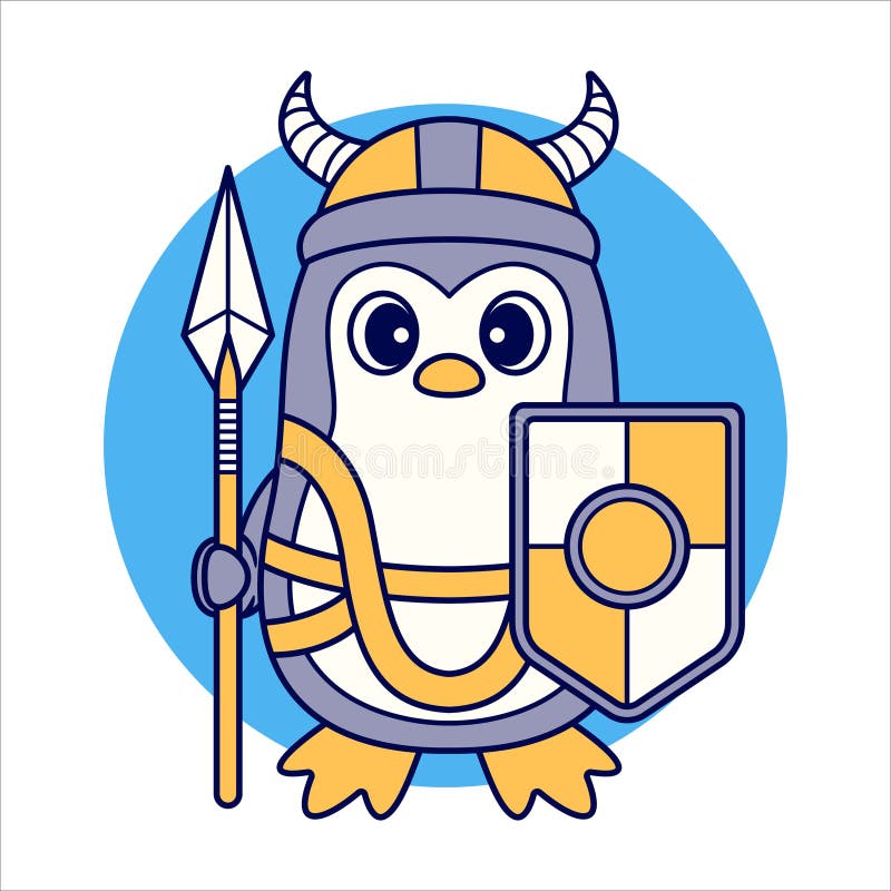 Adorable Penguin with Medieval Warrior Costume Holding Shield and Spear ...