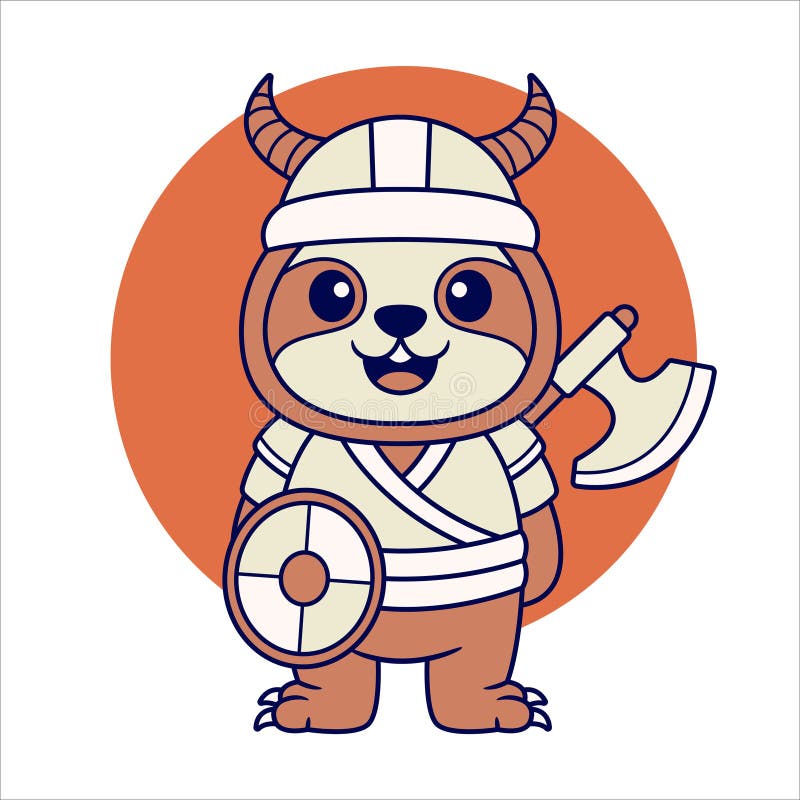 Adorable Sloth with Medieval Warrior Costume Holding Shield and Axe ...